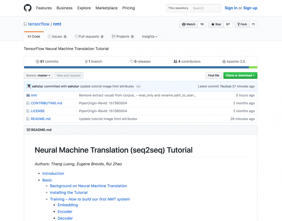 Google、機械学習ライブラリ「TensorFlow」を用いた新たな翻訳システム「Neural Machine Translation（NMT）」をGitHubにてチュートリアルを公開 ...